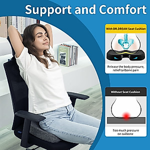 DR.DREAM Gel Seat Cushion, Comfort Orthopedic Memory Foam Coccyx Cushion for Tailbone, Lower Back&Sciatica Pain Relief, Non-Slip Ergonomic Long Sitting Cushion for Office Chair/Car Seat/Wheelchair