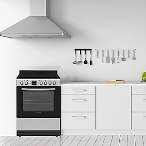 Equator Stainless Steel Electric Stove with Convection Oven, Air Fryer & Ceramic Cooktop 24-Inch, 4 Burners - Kitchen Cooking Range (SS)