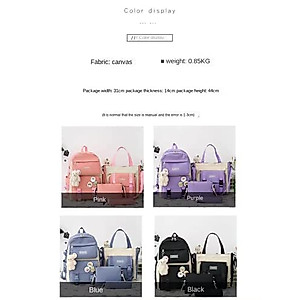 Teslawi kawaii backpack 4Pcs Set Aesthetic backpack 17in backpack，with Kawaii Pendants，Crossbody Bag ，Pencil Case, Handbag (Blue)