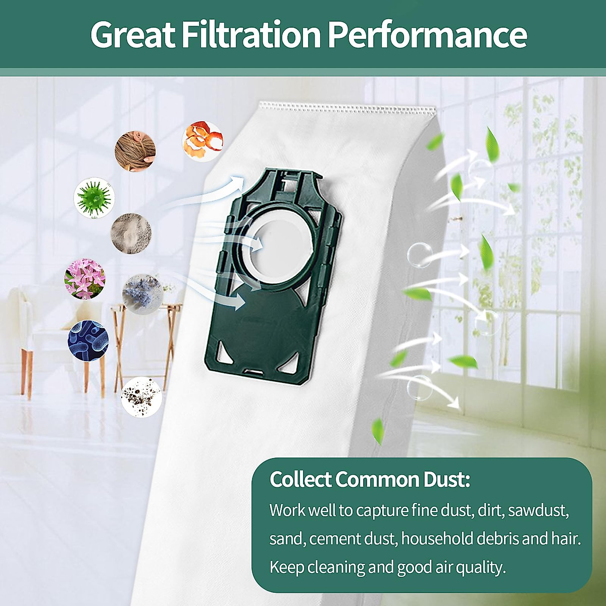 6 Pack Replacement HEPA RLH-6 Vacuum Bags for Riccar SupraLite R10S R10D R10O R10SAND Freedom R10S R10D S10P S10SAND Upright Vacuums Cleaner Replace Part RLH6 SLH6