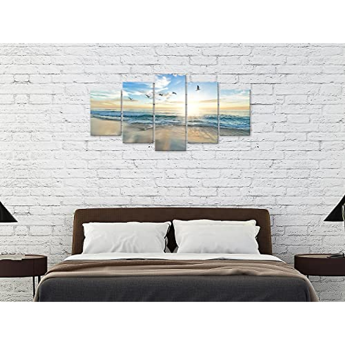 Biufo Seascape Canvas Wall Art Paintings Sunrise at Sea Print Picture Beach Ocean Artwork for Office Bedroom Living Room Wall Decor (Small)