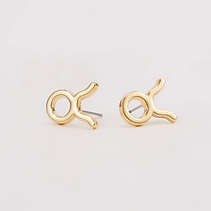 18K Gold Plated Zodiac Stud Earrings 12 Constellation Astrology Card Packaging Horoscope 18K Gold Plated Little Ear Stud for Women Birthday Anniversary Friendship Exquisite Jewelry Gift-Taurus