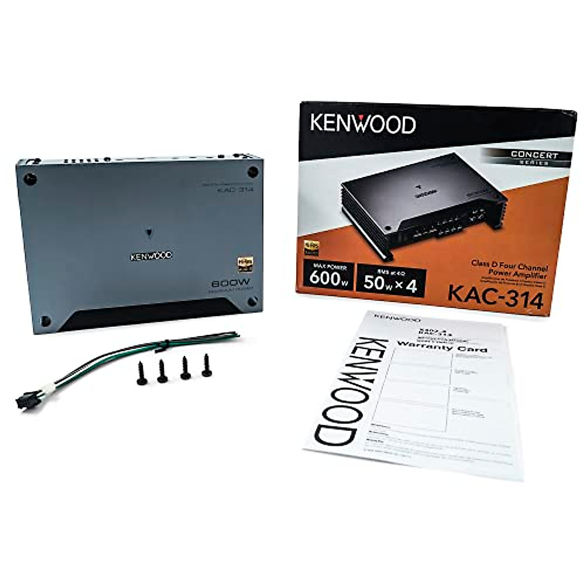 KENWOOD KAC-314-4-Channel Concert Series Car Stereo Amplifier with 50W x 4 @ 4ohms, 75W x 4 @ 2ohms, 600W Maximum Power