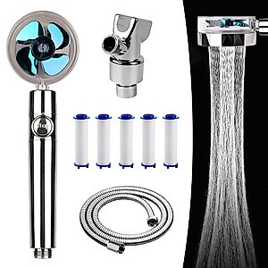 High Pressure Fan Water Saving Shower Heads, Adjustable Water Pressure with Filter and Pause Switch, Easy Install Handheld Turbocharged Shower Head 360 Degrees Rotating (Bule)