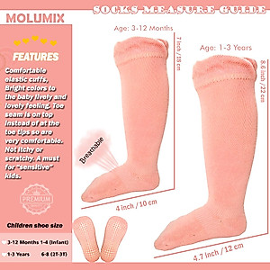 MOLUMIX Baby Knee High Grip Socks, Toddler Non-Slip Socks for Boys and Girls