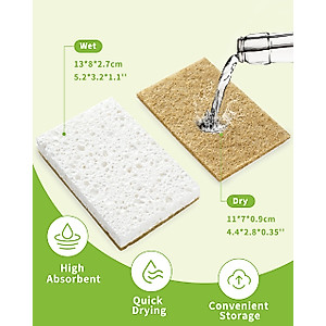 Biodegradable Natural Kitchen Sponge 12Pack, Compostable Cellulose and Coconut Walnut Scrubber Sponge