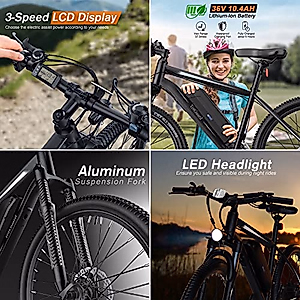 TotGuard Electric Bike, Electric Bike for Adults, 26" Ebike 350W Adult Electric Bicycles, 19.8MPH Electric Mountain Bike, 36V 374.4WH Battery, Suspension Fork, Shimano 21 Speed Gears