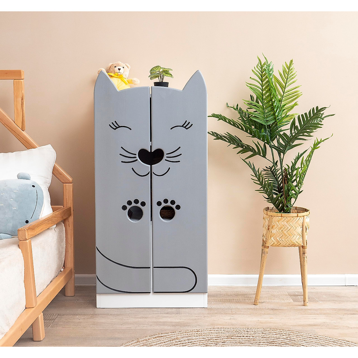 BUSYWOOD Animals Armoire – Toddler Dresser Organizer for Bedroom - Playroom Furniture - Wardrobe Closet - Kids Dresser - Montessori Armoire - Wooden Closet