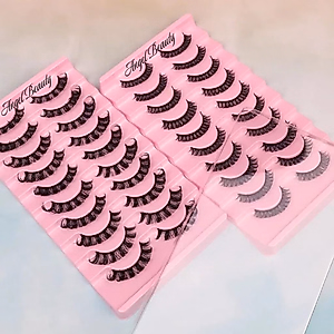 Volume Mink Russian Strip Lashes 10 Pairs- Mixed Styles- Natural, Wispy, D Curly, Fluffy/Extension Look Alike by Angel Beauty
