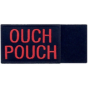 Ouch Pouch Embroidered Patch Tactical Moral Applique Fastener Hook & Loop Emblem, Red & Black