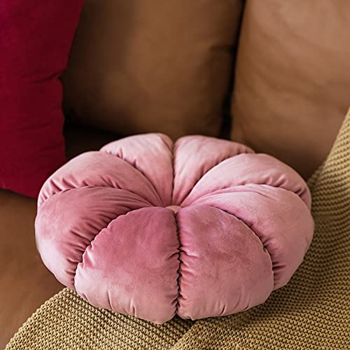 AOkaeii Round Floor Pillows Seating for Adults & Teen, Velvet Flower Shaped Throw Pillows, Aesthetic Decorative Meditation Cushion Pillows for Couch Chair Bed Car （Pink）