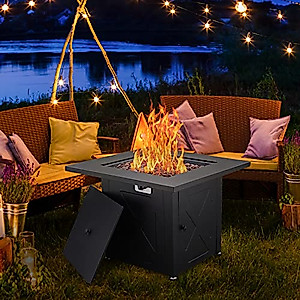 Grand Patio Propane Fire Pits 28 inch Outdoor Gas Fire Pit Table,50,000 BTU Square Steel Propane Fire Pit Table with Lid and Lava Rocks