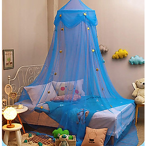Glamorstar Bed Canopy for Girls Princess Mosquito Net Glow in The Dark Stars and Moon Crib Hanging Tent Bedroom Decor Gift for Kids Pink