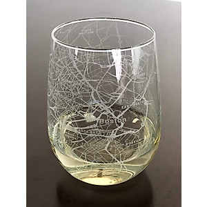 Stemless 17oz Wine Glass Urban City Map Boston Massachusetts