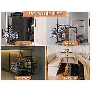 Mythco Cabinet Trash Can Pull Out Kit with Removable Garbage Bag Holder Under Sink Trash Can Pull Out Slider for 28–44 Quart Cans Up to 125 lb- (Can Not Included) (Black)