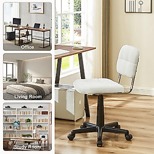 VECELO Modern Armless Home Office Desk Chair, 360°Rolling Swivel Adjustable Height for Make Up/Bed Room/Small Space, Linen Fabric, White