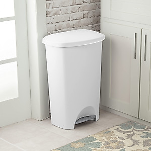 Sterilite 10968004 11 Gallon/42 Liter StepOn Wastebasket, White Lid & Base w/ Titanium Pedal, 4-Pack