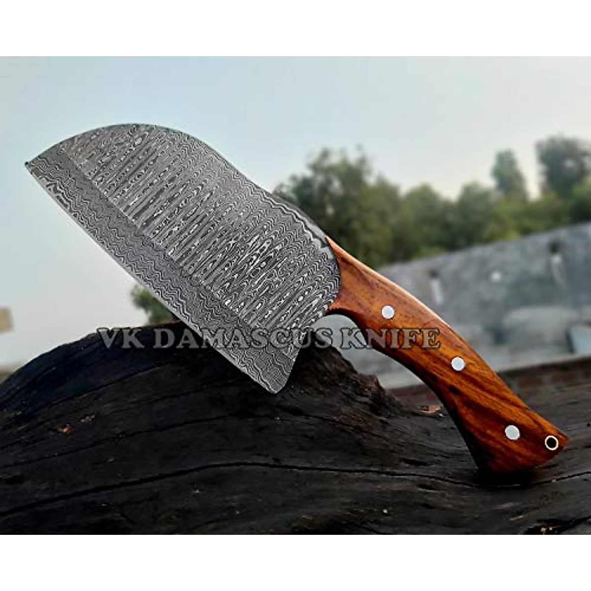 Handmade Damascus Cleaver Chopper Serbian chef knife kitchen knife fixed blade Knife 11.5 Inches with sheath VK5518