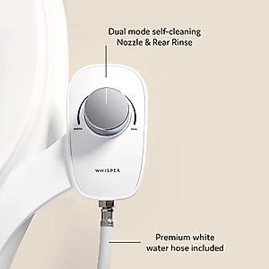 WHISPER – Bidet Toilet Seat Attachment – Self Cleaning Bidet for Toilet – Bathroom Bidet w/Water Pressure Dial – Non-Electric, Full Length, Auto Retracting Nozzle – Stain Resistant Bidet Sprayer