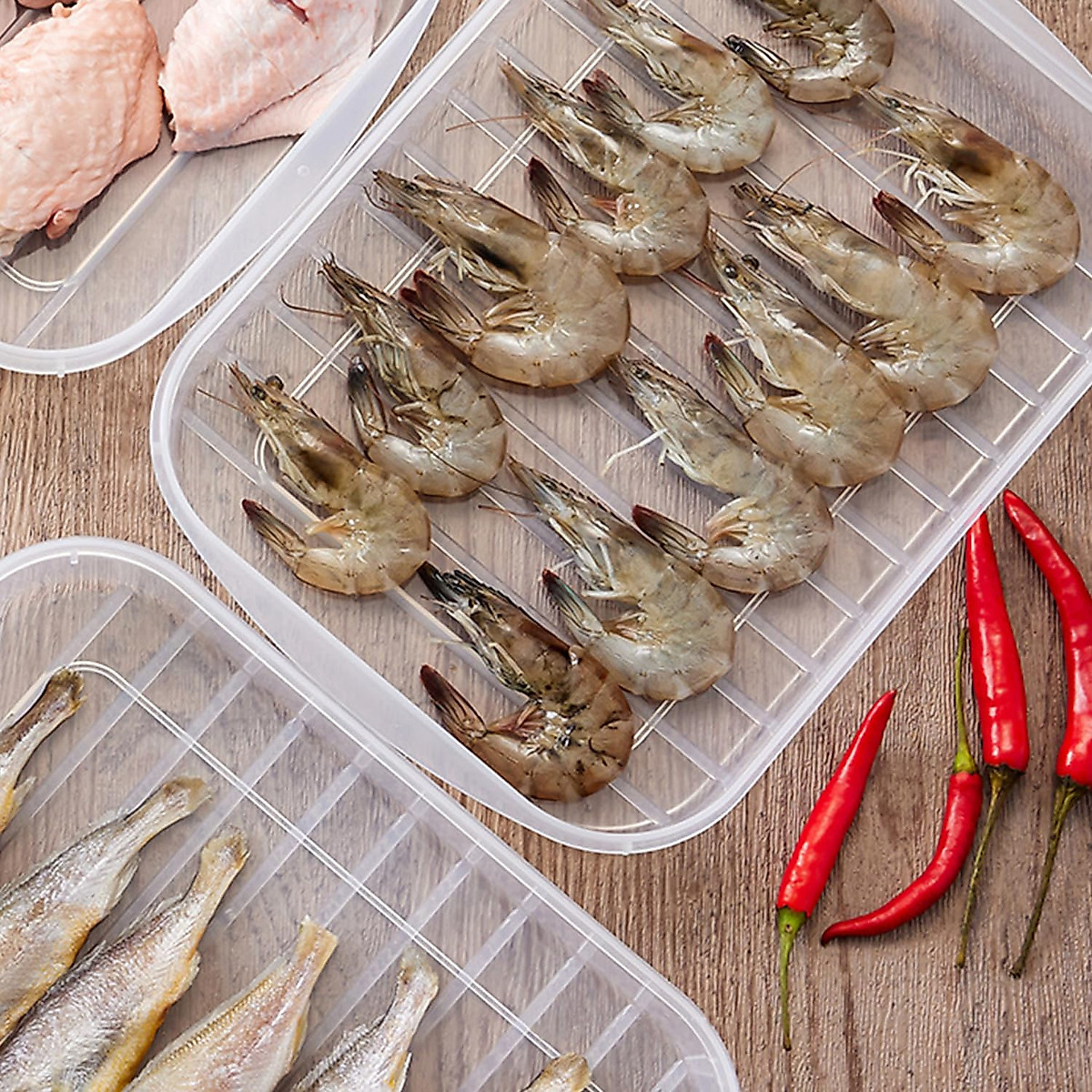 Haawooky 6 Pieces Bacon Keeper,Plastic Deli Meat Saver Container with Lids,Airtight Cold Cuts Cheese Container for Fridge Food Refrigerator Storage Box Shallow Low Christmas Cookie Holder