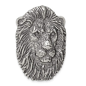 Solid 925 Sterling Silver Antiqued Lion Head Pendant (41mm x 25mm)