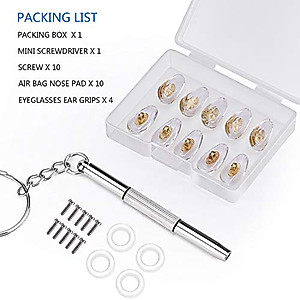 SMARTTOP Eyeglasses Nose Pads and Eyeglasses Ear Grips Set, Upgrade Silicone Air Chamber Metal-Core Nose Pads Repair Kits with Ear Hooks, Screwdriver and Screw (Gold)