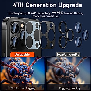 UniqueMe for iPhone 13 Pro/iPhone 13 Pro Max Camera Lens Protector, [Strong Drop Protection] [Not Easy to Fall-off] Metal Ring Tempered Glass Rear Camera Screen Cover - Graphite