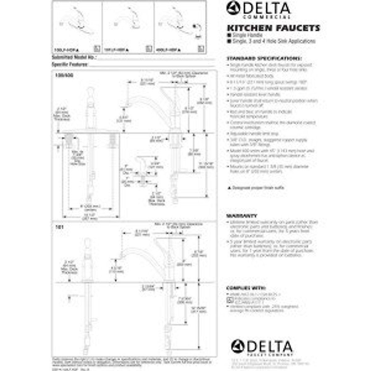 DELTA FAUCET 100LF-HDF, 8.69 x 10.50 x 8.69 inches, Chrome