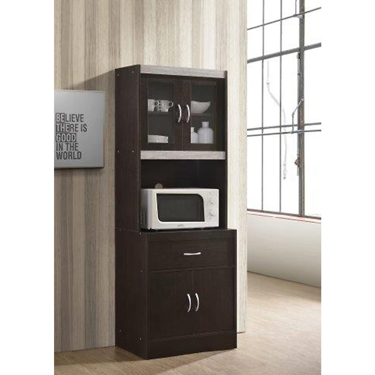 Hodedah HIK96 Choco Kitchen Cabinet, Chocolate Grey
