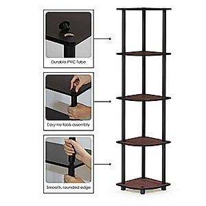 Furinno Turn-N-Tube 5-Tier Corner Shelves, 2-Pack, Dark Cherry/Black