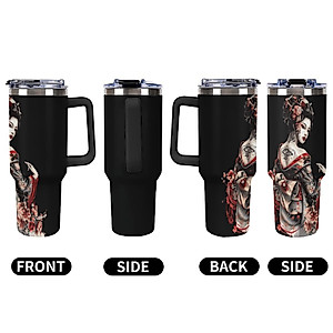 Japanese Geisha Tattoo 40 Oz Tumbler with Handle And Straw Lid Insulated Travel Coffee Mug Large Capacity Car Cup