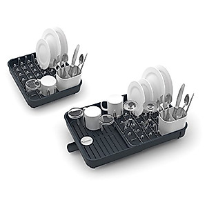 Joseph Joseph 85040 Extend Expandable Dish Drying Rack and Drainboard Set Foldaway Integrated Spout Drainer Removable Steel Rack and Cutlery Holder, Gray