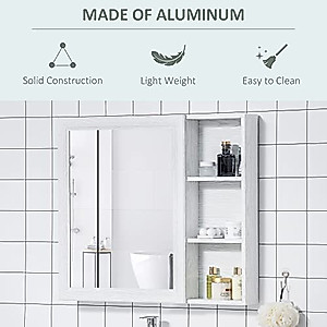 kleankin 31.5" W x 27.5" H Wall-Mounted Medicine Cabinet, Bathroom Storage Unit with Single Mirrored Door and 3-Tier Shelves, White