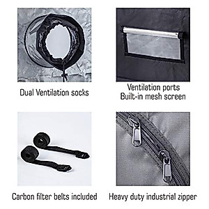 Hongruilite 36''x24''x53'' 2-in-1 Grow Tent Room w/Waterproof Floor Tray + Grow Light Hangers + Digital Hygrometer + 60mm Bonsai Shears + 24 Hour Timer + Trellis Netting Indoor Plant Grow Tent Kit