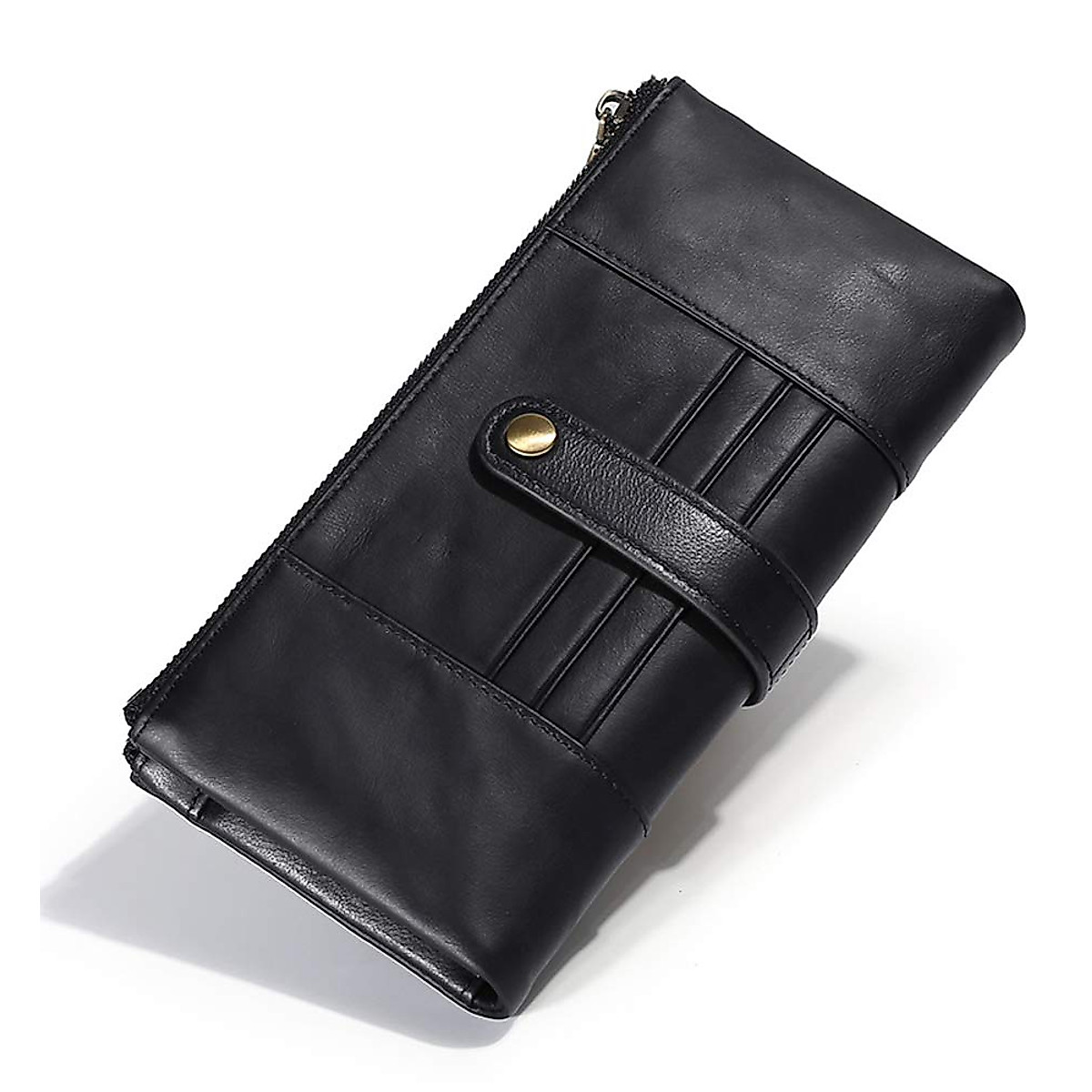 KELEEL Womens RFID Wallets Slim Cow Leather Large Capacity Bifold Purse Multi Card Case Wallet with Dual Zipper Pockets (Black)