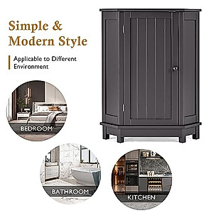 Elegantabode 30'' Modern Corner Cabinet, Freestanding Narrow Storage Cabinet, Adjustable Shelf, MDF Board, Triangle Cabinet Organizer for Living Room Bathroom Kitchen, Black