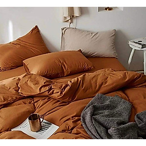 Burnt Orange Cotton Duvet Cover Duvet Cover with Button Washed Cotton Burnt Orange Duvet Cover Pillow Shame Burnt Orange Bedding Set (Over Size 120X120)