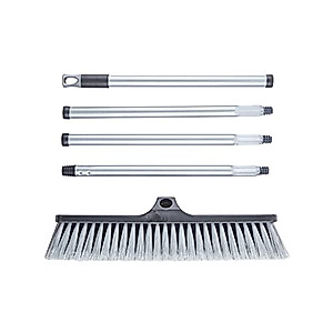 Push Broom Heavy-Duty Indoor Outdoor Floor Cleans Brush Bristles Adjustable Steel Handle Pole 55” Wide 16” Lightweight Scrub Sidewalk Driveway Yard Patio Garage Concrete Wood Stone Tile Wall