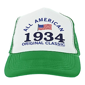 ThisWear 90th Birthday Gifts for All American 1934 Original Classic Turning 90 Birthday Party Trucker Hat Green