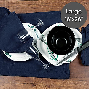 Linen Hub 12 Pack Kitchen Dish Towels 100% Cotton 16x26 Absorbent Durable Washable, Tea Towels, Dish Cloths, Bar Towels, Cleaning Towels, Kitchen Towels with Hanging Loop, Navy Blue