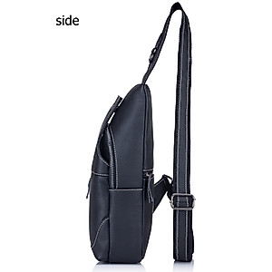 BULLCAPTAIN Men Leather Sling Chest Bag Outdoor Travel Shoulder Crossbody Bags Hiking Small Backpack (Black)