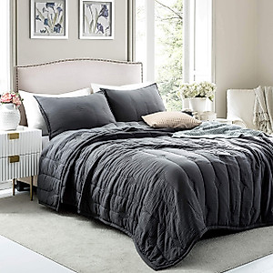 ANNA.Z HOME 3 Pc Mini Quilt Comforter Set. Stone Washed Soft Fabric. Down Alternative Microfiber Fill. Allover Embroidery Stitching. Machine Washable. Solid Colors. (Yellow, King Set)