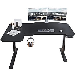 Radlove 59-Inch Large Electric Height Adjustable Computer L-Shaped Desk with Memory Controller Corner Standing Desk Modern Workstation with Splice Board Game Ergonomic Desk (Black Frame + Black Top)