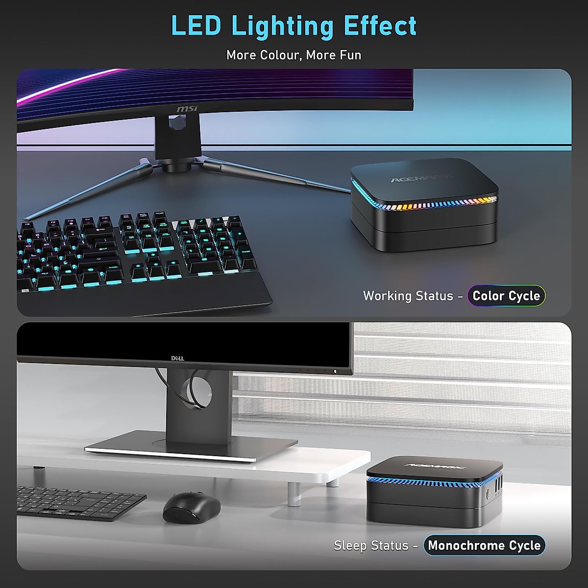 Mini PC RGB AK1 Plus, Intel N95(up to 3.4GHz) 12th Gen Processor Mini Desktop Computer, 16GB RAM 512GB SSD, Dual 4K HDMI, Windows 11 Small PC, 2.4/5G WiFi, Bluetooth, Business/Office/HTPC