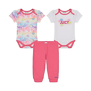Juicy Couture Baby Girls Three 3 Pieces Pant Set, White/Rose, 3/6M US