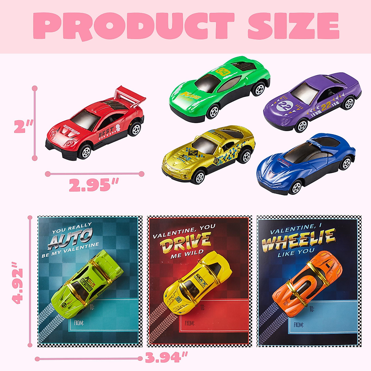 JOYIN 28-Count Valentines Day Gifts Cards, Valentine's Greeting Cards for Kids with Die-Cast Racing Cars Valentine Classroom Exchange Party Favor Toy