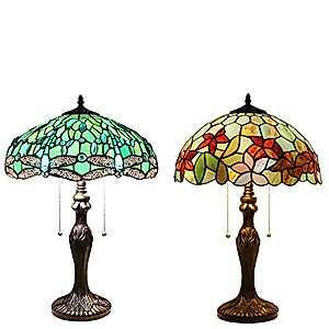 ZJART Tiffany Style Table Lamp W16H24Inch Stained Glass Reading Lamp Nightstand Bedside Desk Light Decor Living Room Bedroom Home Office