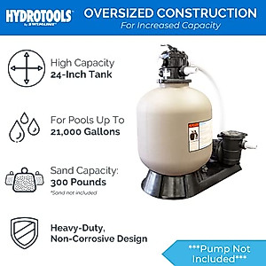 HYDROTOOLS BY SWIMLINE 24 Inch Sand Filter Combo Set With Stand & Multi Port Valve, 300 Pound Sand Capacity