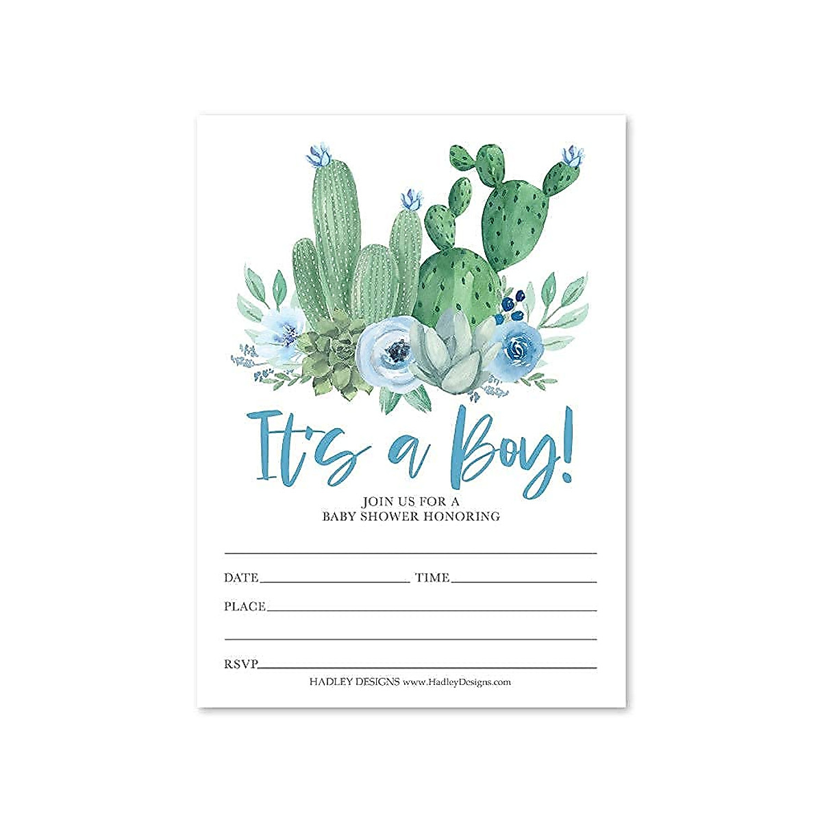25 Blue Cactus Baby Shower Invitations, 25 Books For Baby Shower Request Cards, Sprinkle Invite Boy, Bring A Book Instead Of A Card, Baby Shower Invitation Inserts Baby Shower Guest Book Alternative