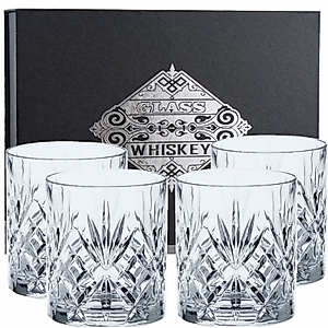 DH Whiskey Glasses Set of 4-11oz Old Fashioned Glasses for Bourbon, Scotch, Cognac -Crystal Diamond Patterned Glassware Tumblers Gift Whisky Glass with Elegant Box